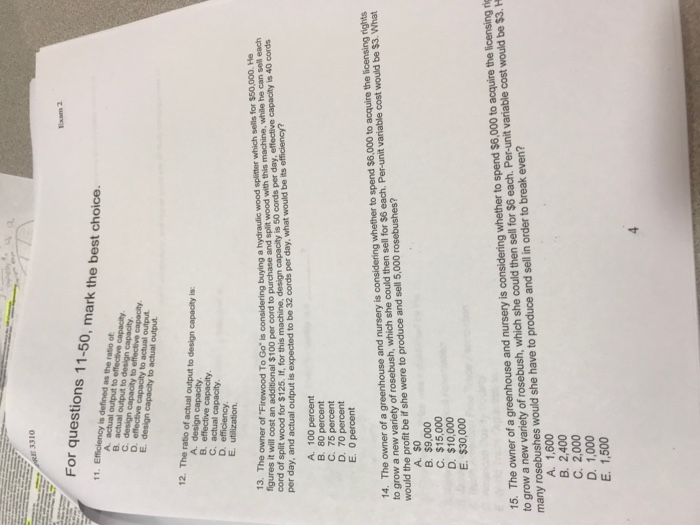 Solved 3310 For questions 11-50, mark the best choice xam 2 | Chegg.com