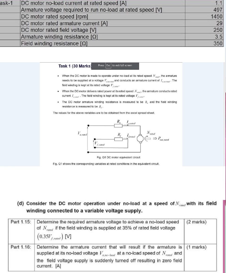 Solved ask-1 DC motor no-load current at rated speed [A] | Chegg.com