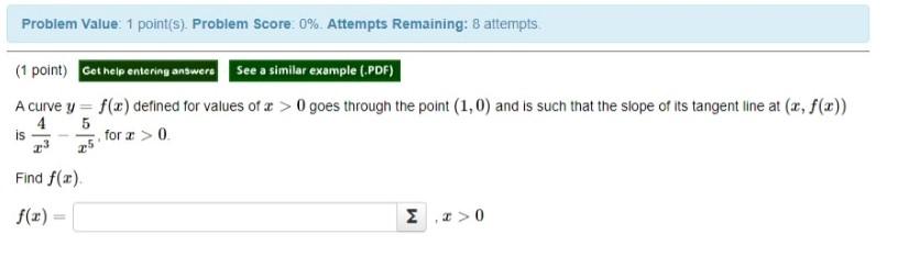 Solved A curve y=f(x) defined for values of x>0 goes through | Chegg.com