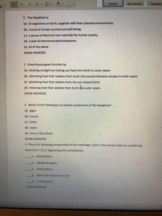 Solved NormalNo Spacing 3 The blosphere is (a) all organisms | Chegg.com