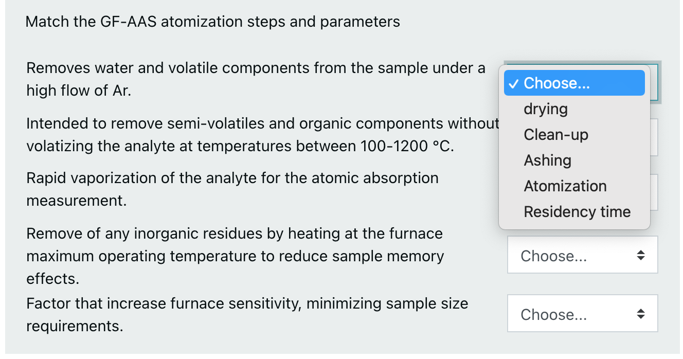 Solved Match The Gf Aas Atomization Steps And Parameters
