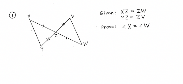 Solved > Given: XZ = ZW YZ = ZV Prove: