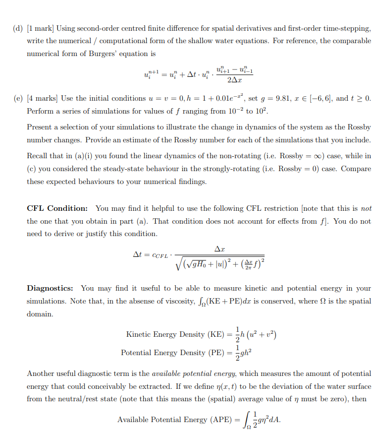 The one-dimensional shallow water equations are a | Chegg.com