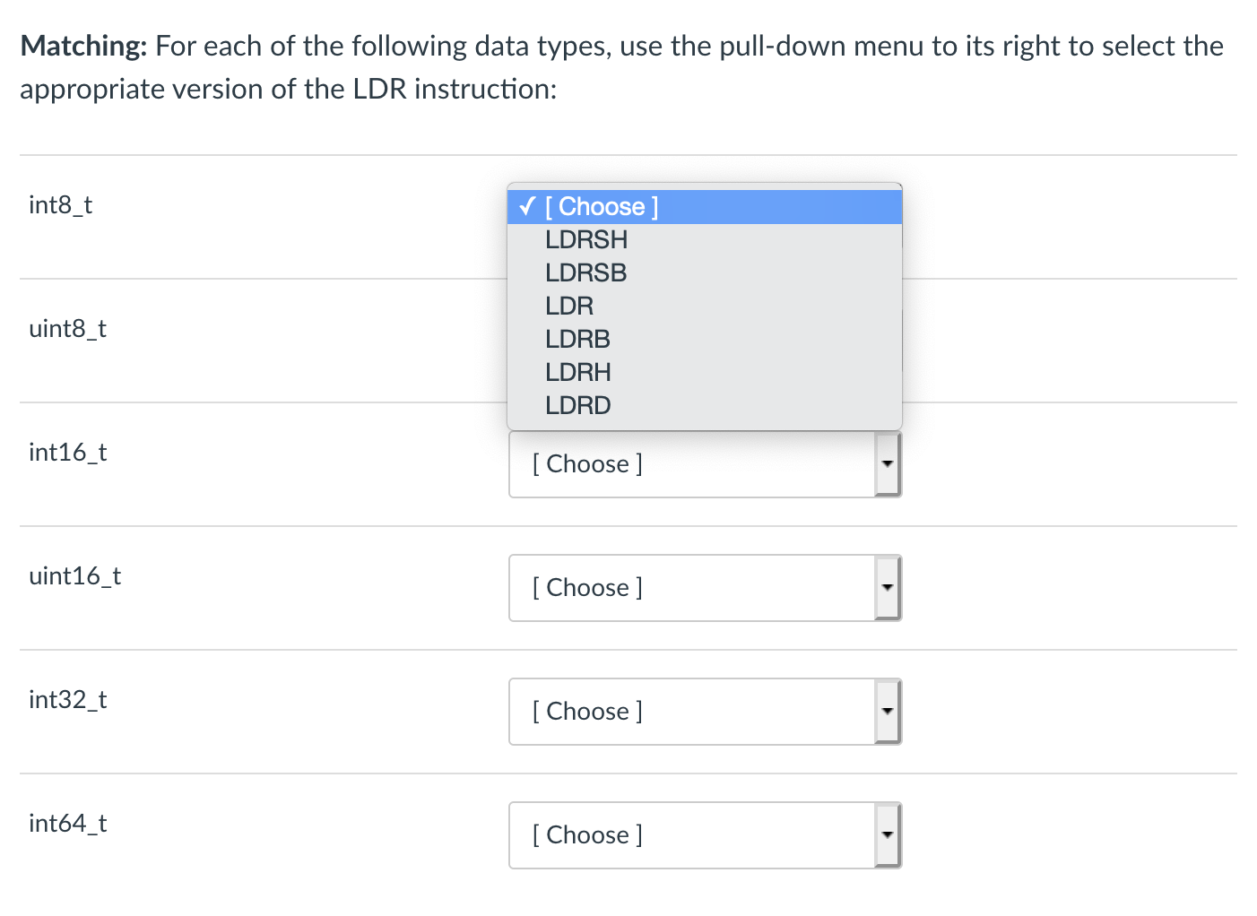 Solved Matching: For each of the following data types, use | Chegg.com