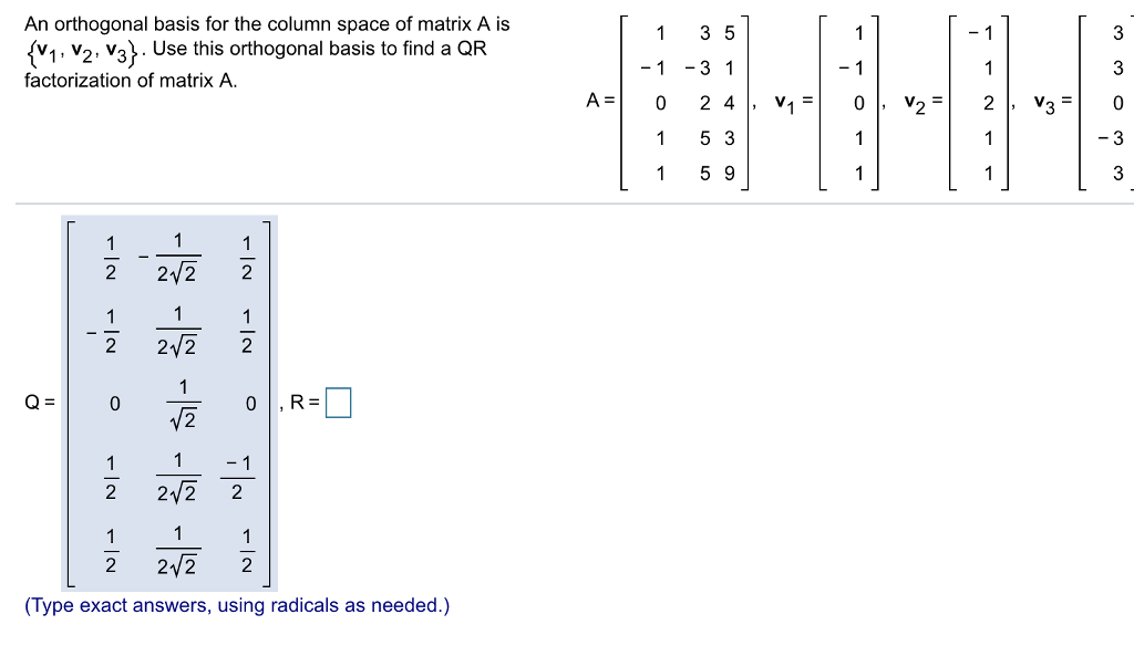 Solved An orthogonal basis for the column space of matrix A | Chegg.com