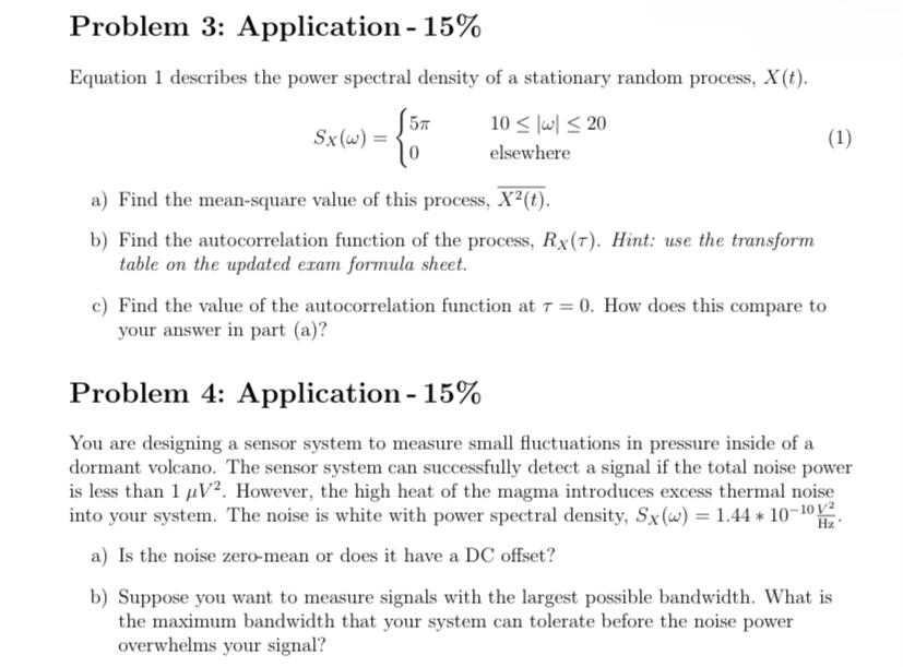 Solved Equation 1 describes the power spectral density of a | Chegg.com