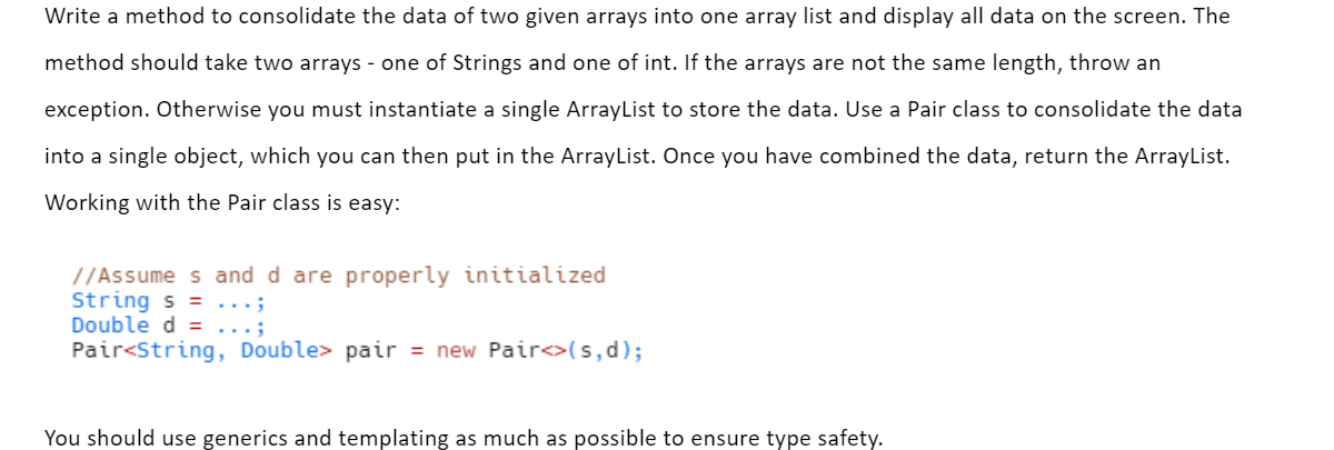 Solved Write a method to consolidate the data of two given | Chegg.com