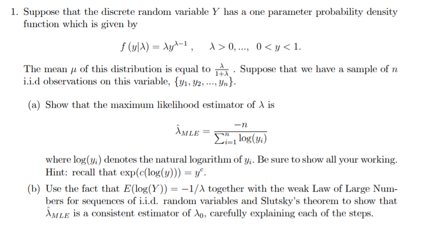 Solved 1. Suppose that the discrete random variable Y has a | Chegg.com