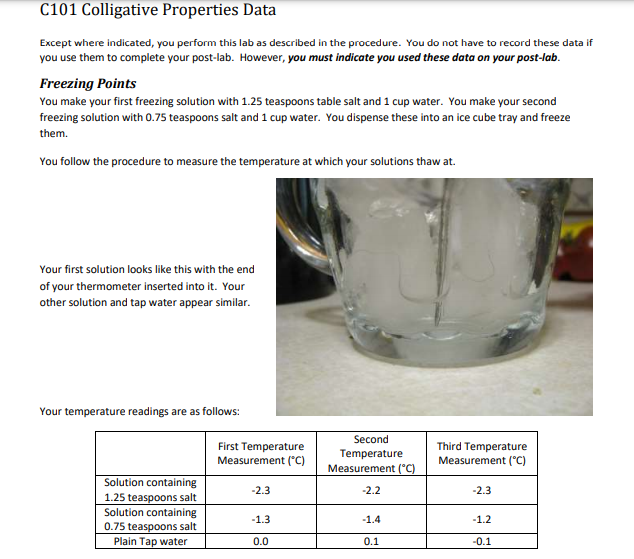 Solved C101 Colligative Properties Data Except where | Chegg.com