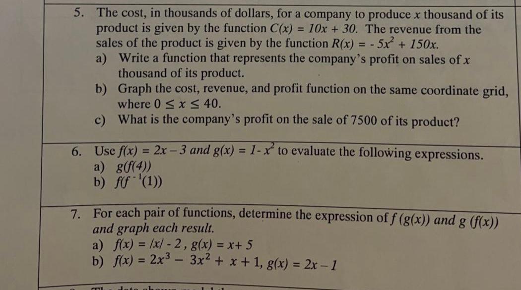 Solved 5. The cost, in thousands of dollars, for a company | Chegg.com