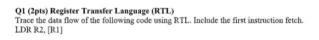 Q1 (2pts) Register Transfer Language (RTL) Trace the | Chegg.com