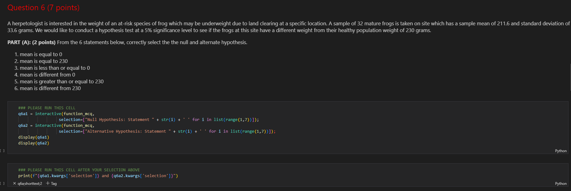 PART (A): (2 points) From the 6 statements below, | Chegg.com