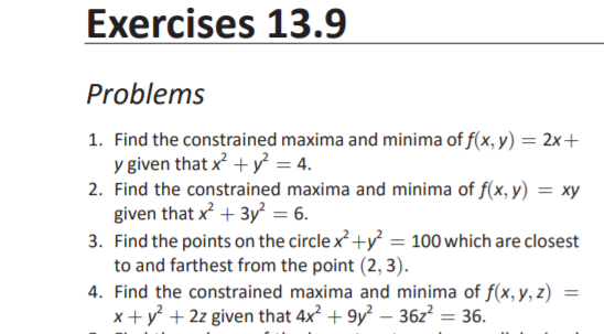 Solved Exercises 13.9 Problems 1. Find the constrained | Chegg.com