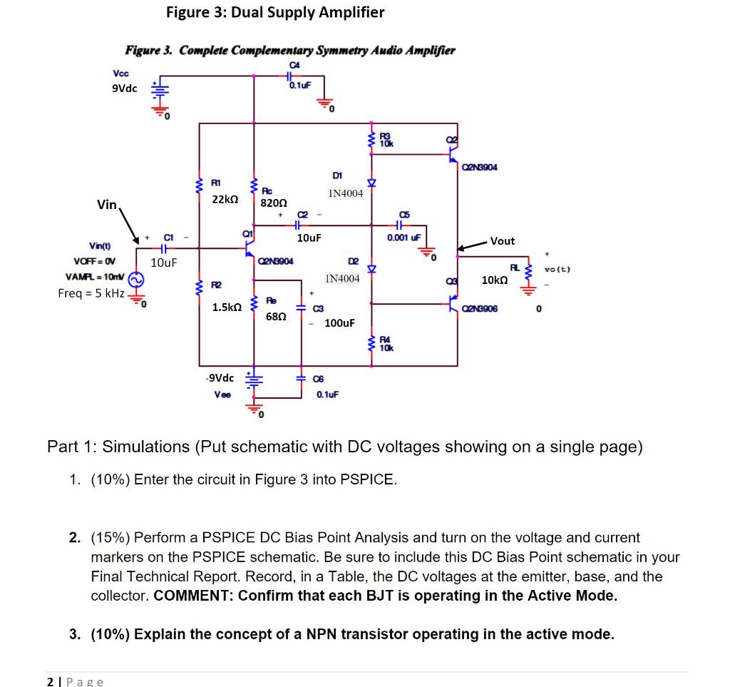 Figure 3: Dual Supply Amplifier Figure 3. Complete | Chegg.com