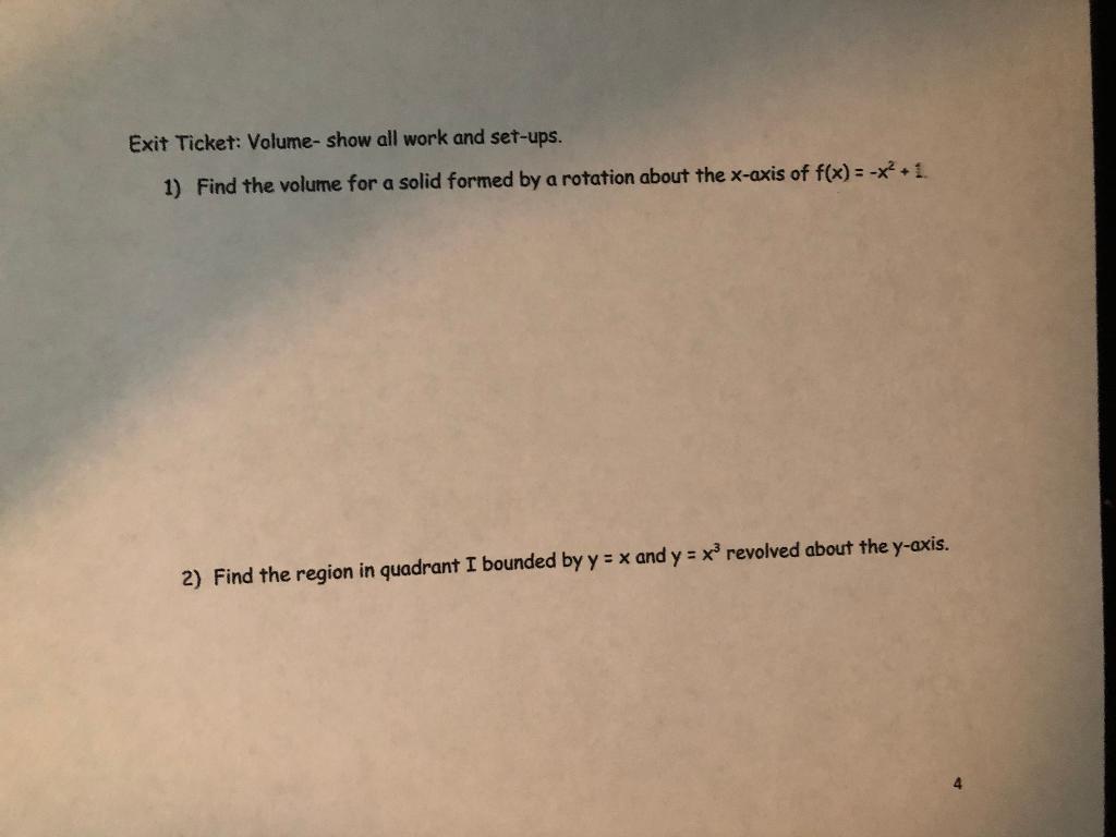 Solved Exit Ticket: Volume- show all work and set-ups. 1) | Chegg.com