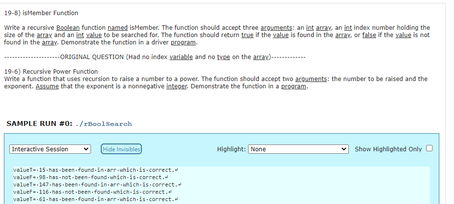 Solved 19 8 Ismember Function Write A Recursive Boolean