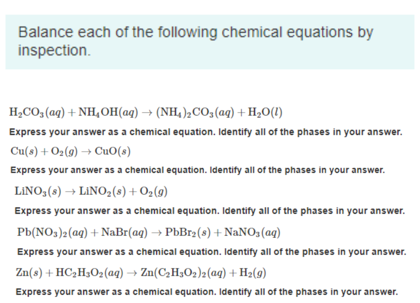 Solved Balance each of the following chemical equations by | Chegg.com