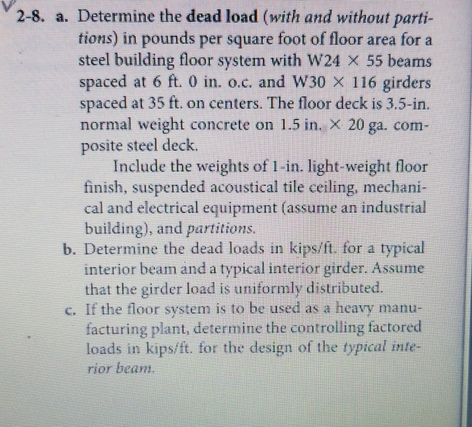 Solved 2-8. a. Determine the dead load (with and without | Chegg.com