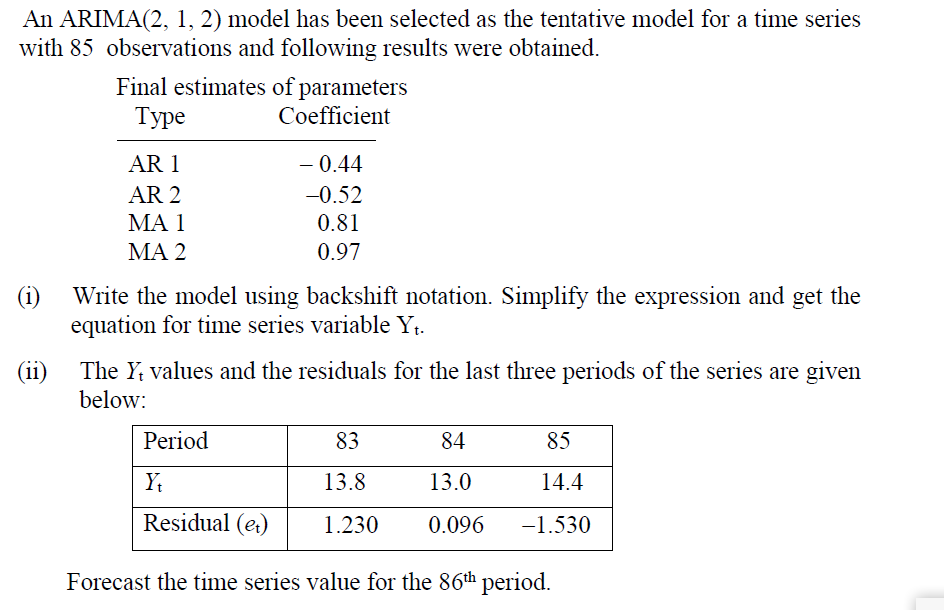 Solved An ARIMA(2, 1, 2) model has been selected as the | Chegg.com