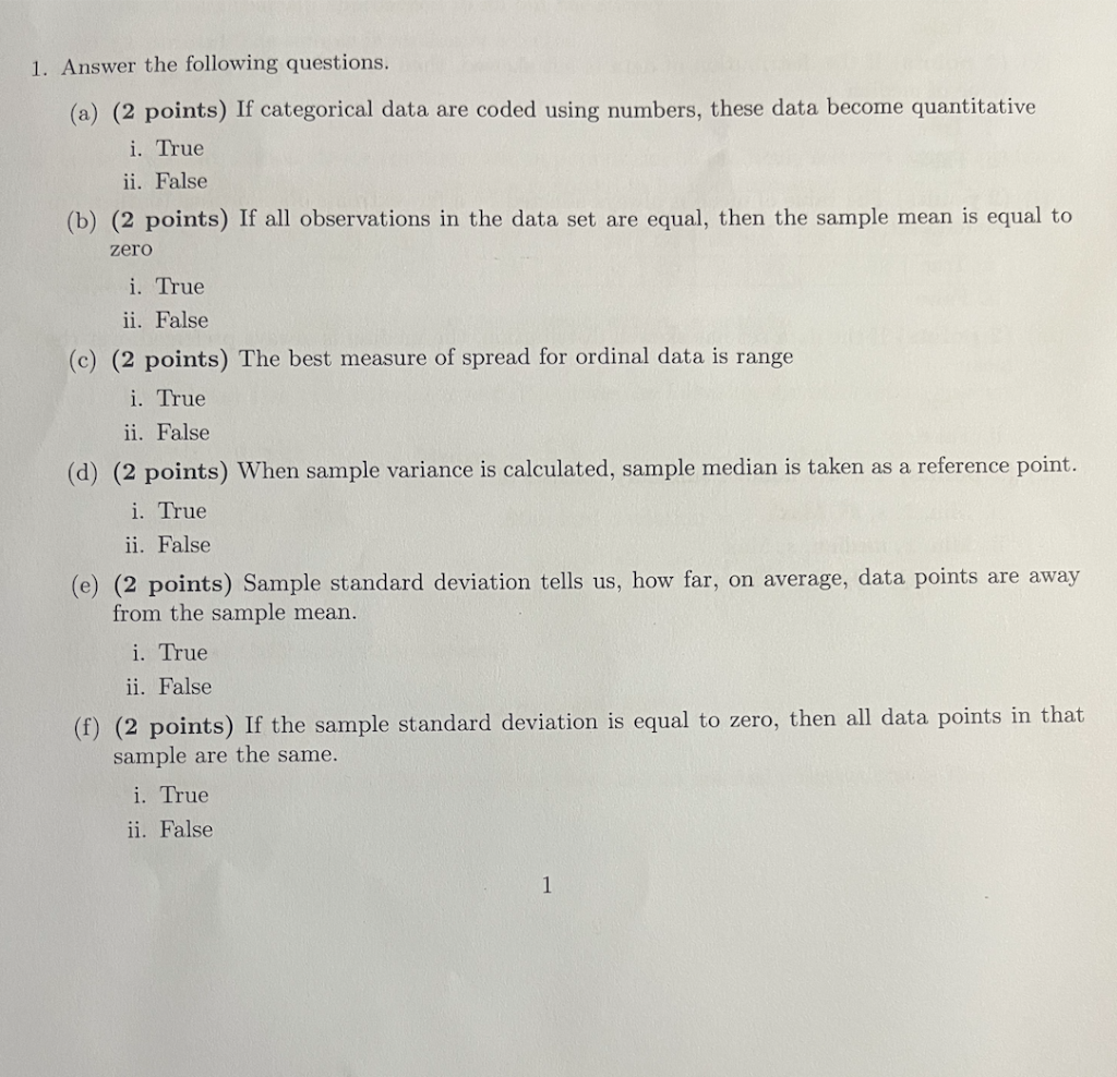1. Answer the following questions. (a) (2 points) If | Chegg.com