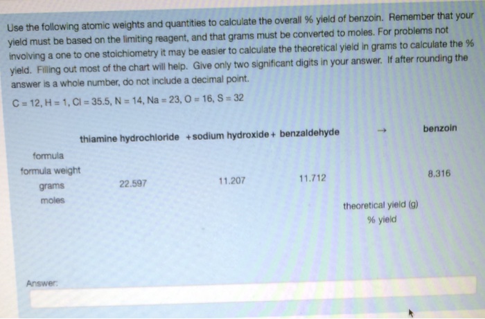 Solved Use the following atomic weights and quantities to | Chegg.com