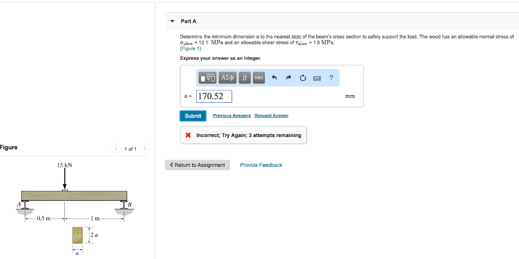 Solved Part A Determine the minimum dimension a to the | Chegg.com