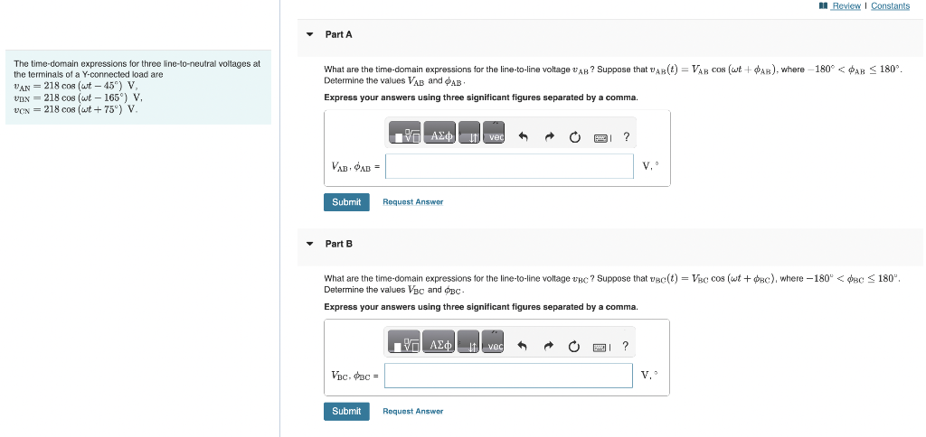 Solved The time-domain expressions for three line-to-neutral | Chegg.com