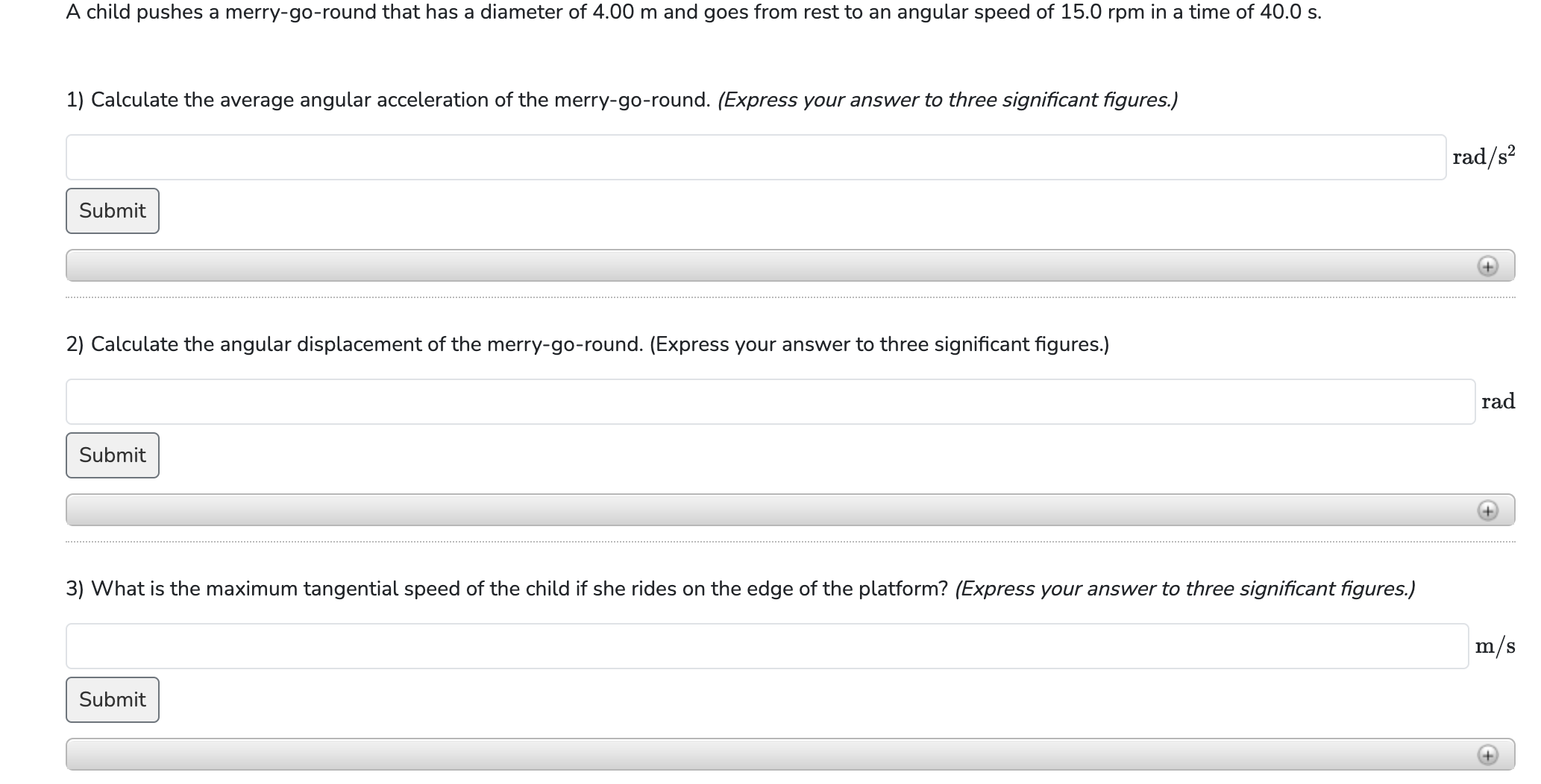 Solved A child pushes a merry-go-round that has a diameter | Chegg.com