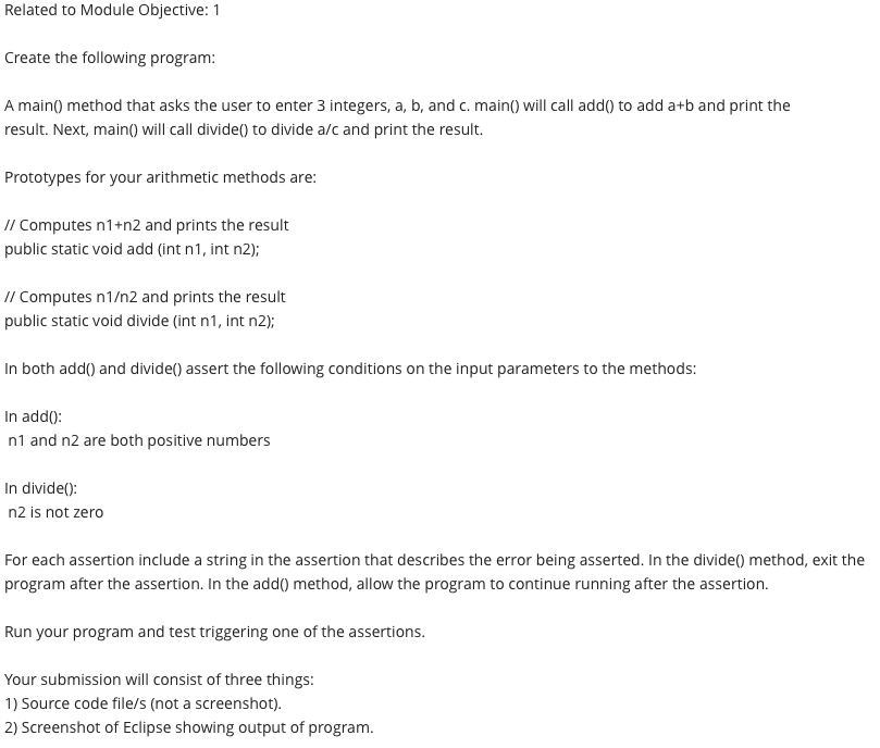 Solved In both add() and divide() assert the following | Chegg.com