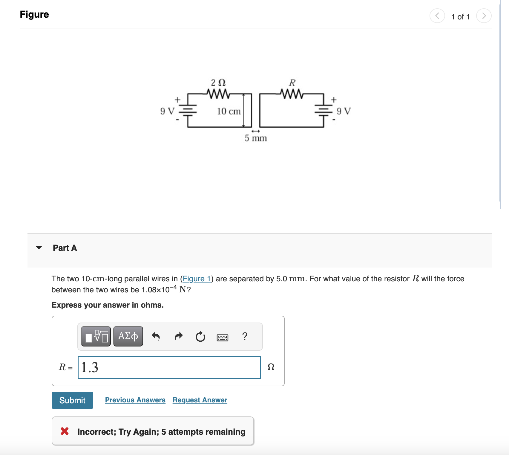 Solved The two 10-cm-long parallel wires in (Figure 1) are | Chegg.com