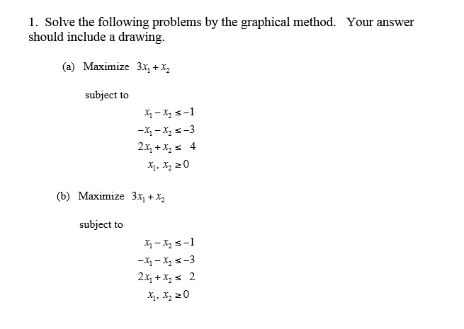 Solved 1. Solve the following problems by the graphical | Chegg.com