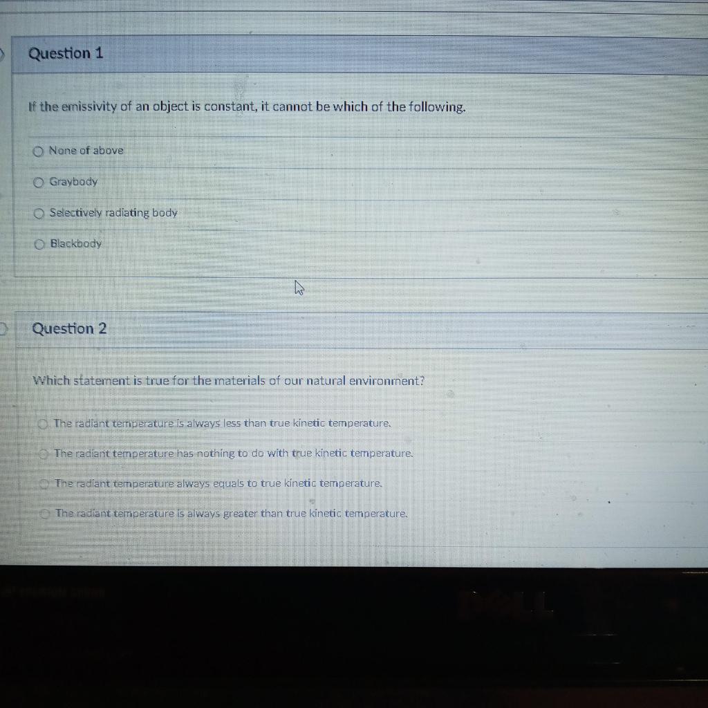 Solved Question 1 If the emissivity of an object is | Chegg.com