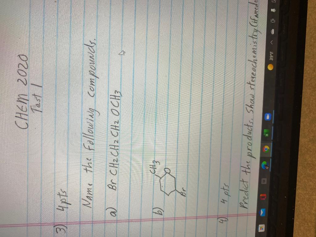 Solved CHEM 2020 Test I 3) 4pts Name the following | Chegg.com