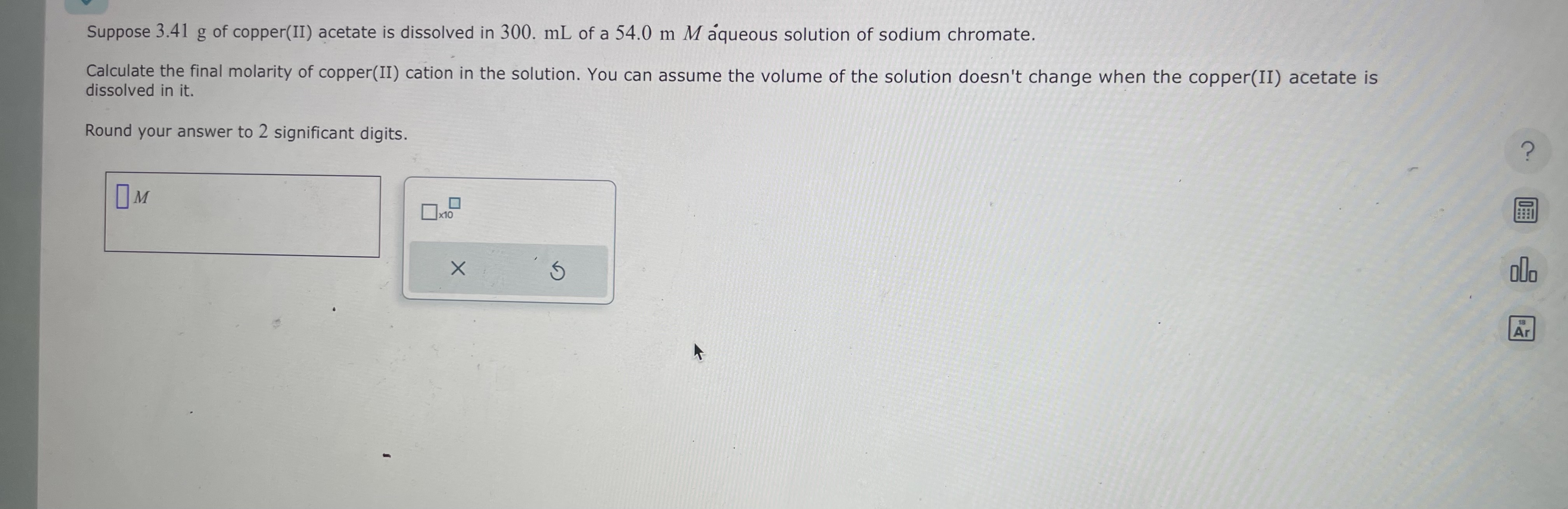Solved Suppose 3.41 g of copper(II) acetate is dissolved in | Chegg.com