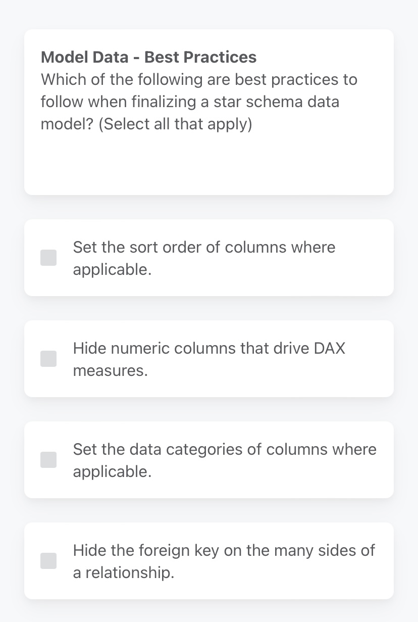 Solved Model Data - ﻿Best PracticesWhich of the following | Chegg.com