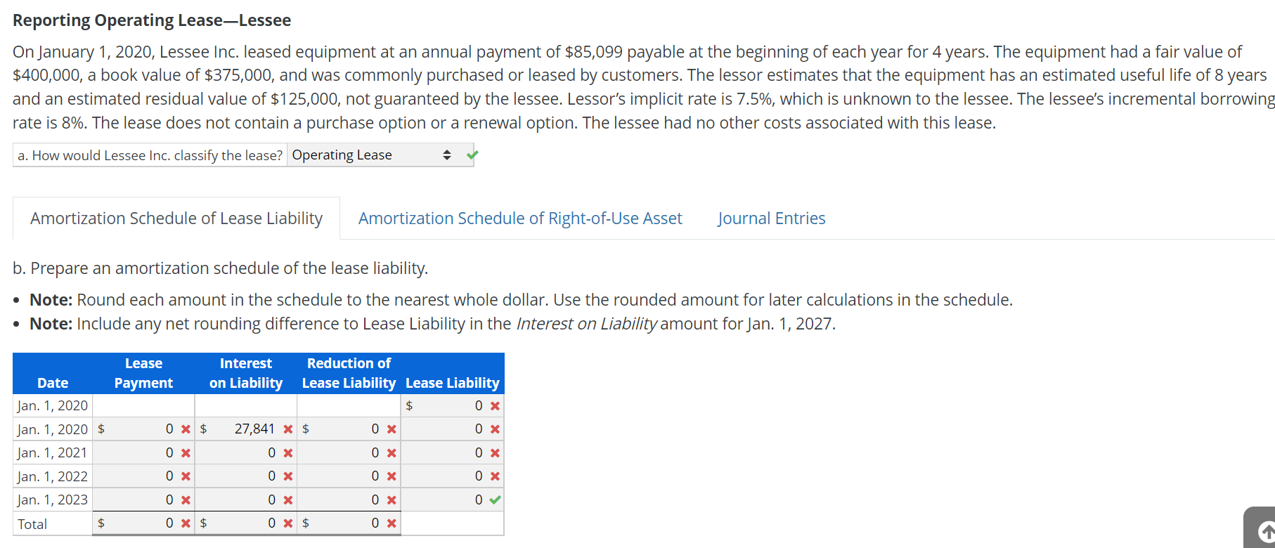 Solved Reporting Operating Lease-Lessee On January 1, 2020, | Chegg.com