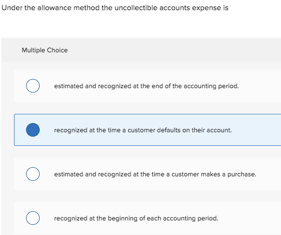 Solved Under the allowance method the uncollectible accounts | Chegg.com