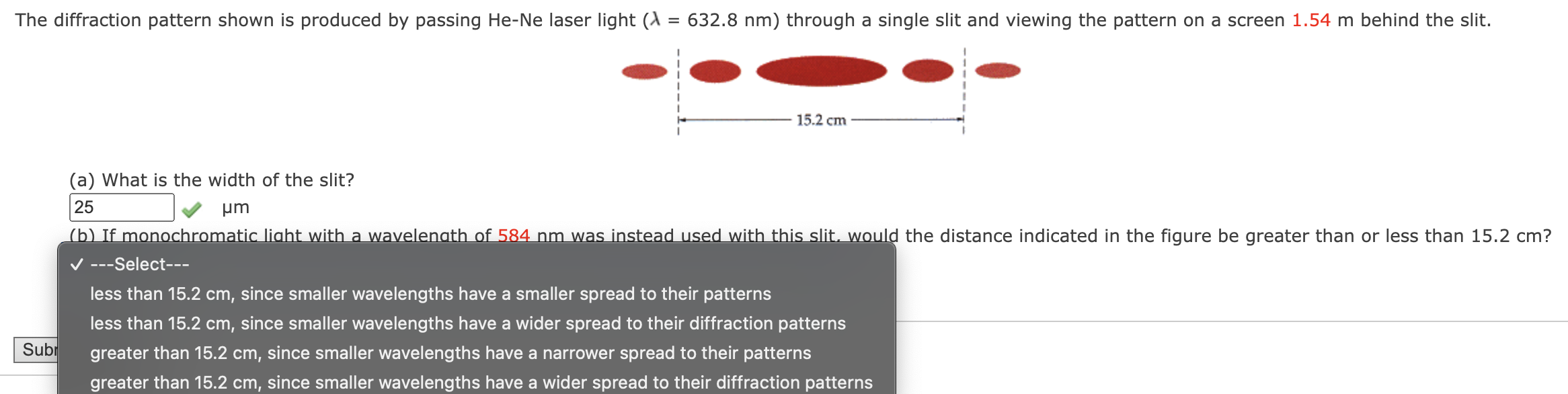 Solved The diffraction pattern shown is produced by passing | Chegg.com