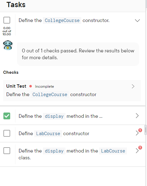 Solved Instructions Create a class named CollegeCourse that | Chegg.com