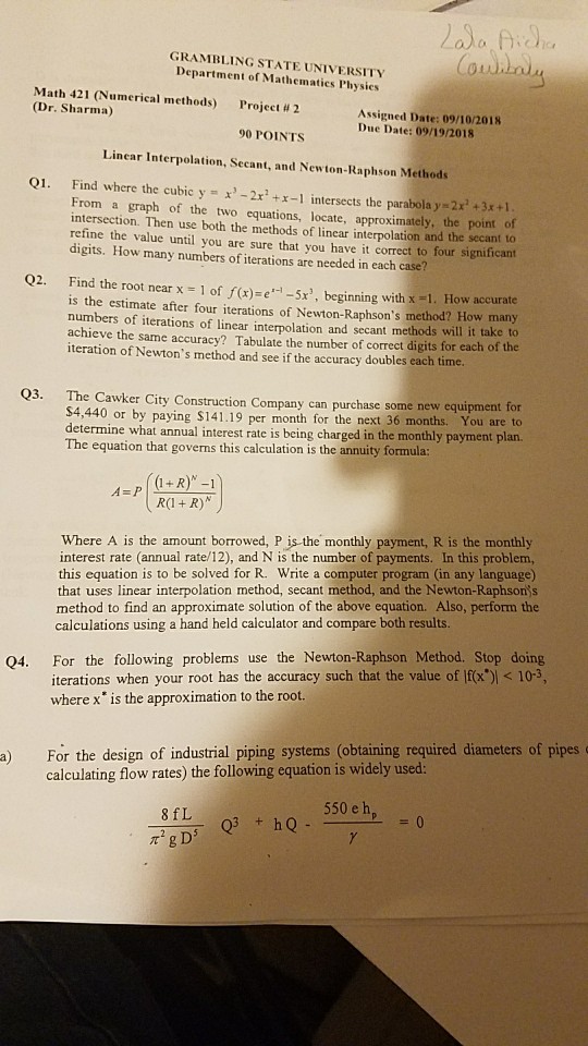 Solved GRAMBLING STATE UNIVERSITY Department of Mathematics | Chegg.com