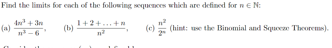 Solved Find the limits for each of the following sequences | Chegg.com