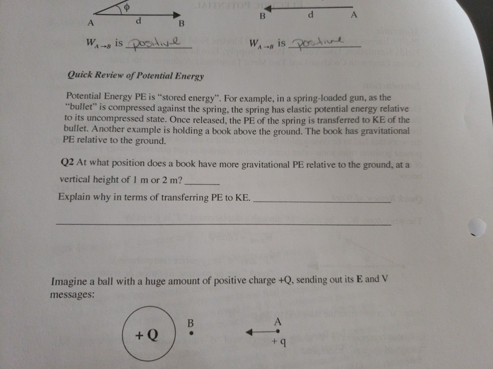 Solved Quick Review of Potential Energy Potential Energy PE | Chegg.com