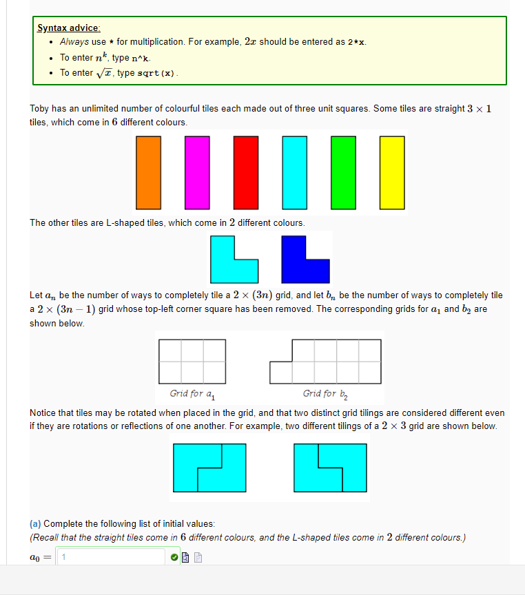 Solved Toby has an unlimited number of colourful tiles each | Chegg.com