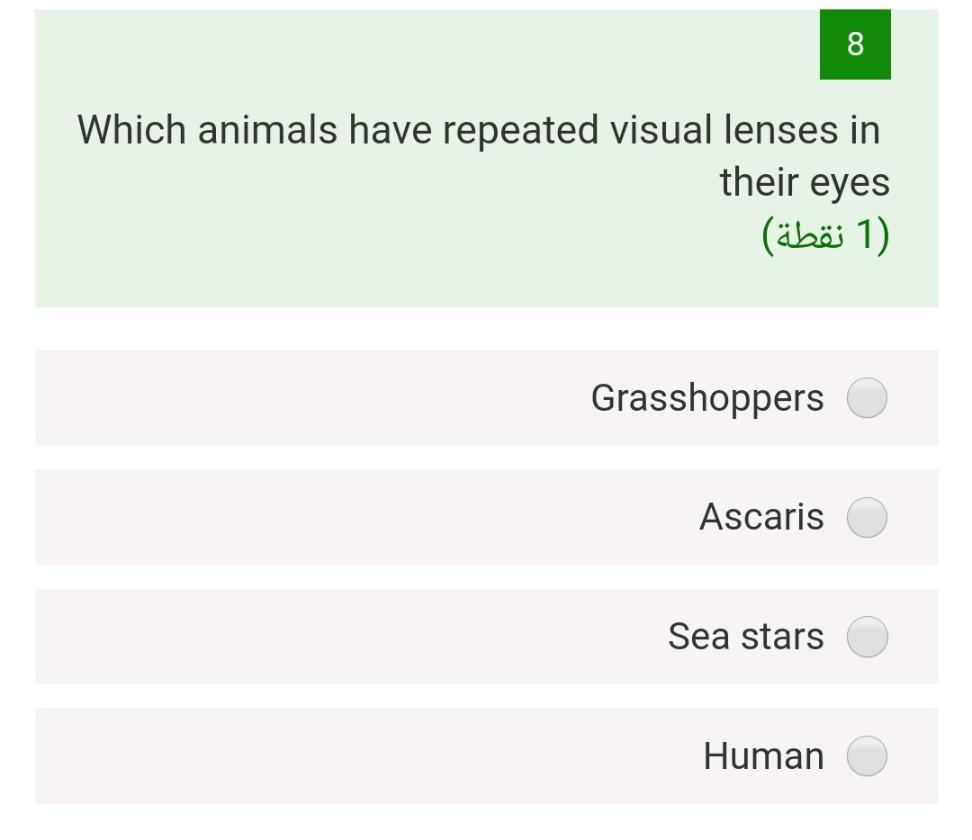 Solved 8 Which animals have repeated visual lenses in their | Chegg.com