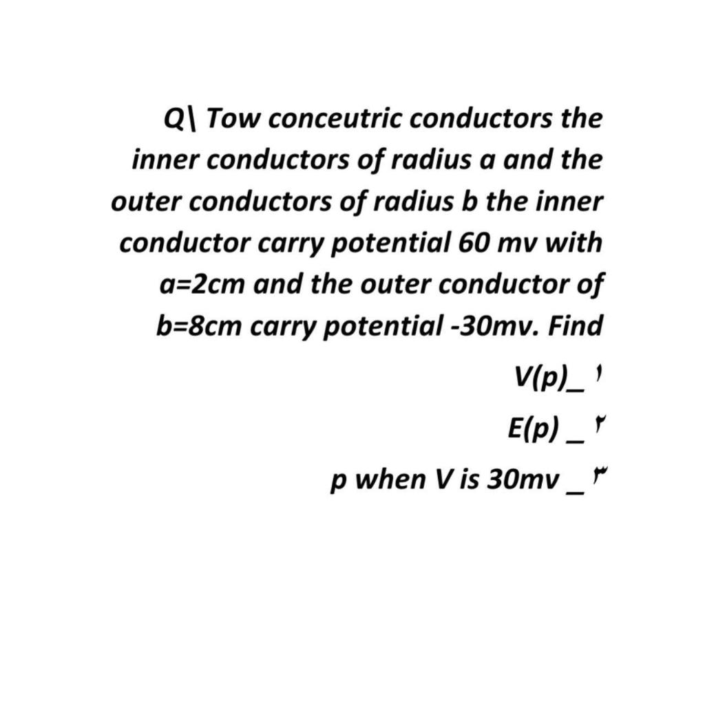 Solved Q| Tow conceutric conductors the inner conductors of | Chegg.com