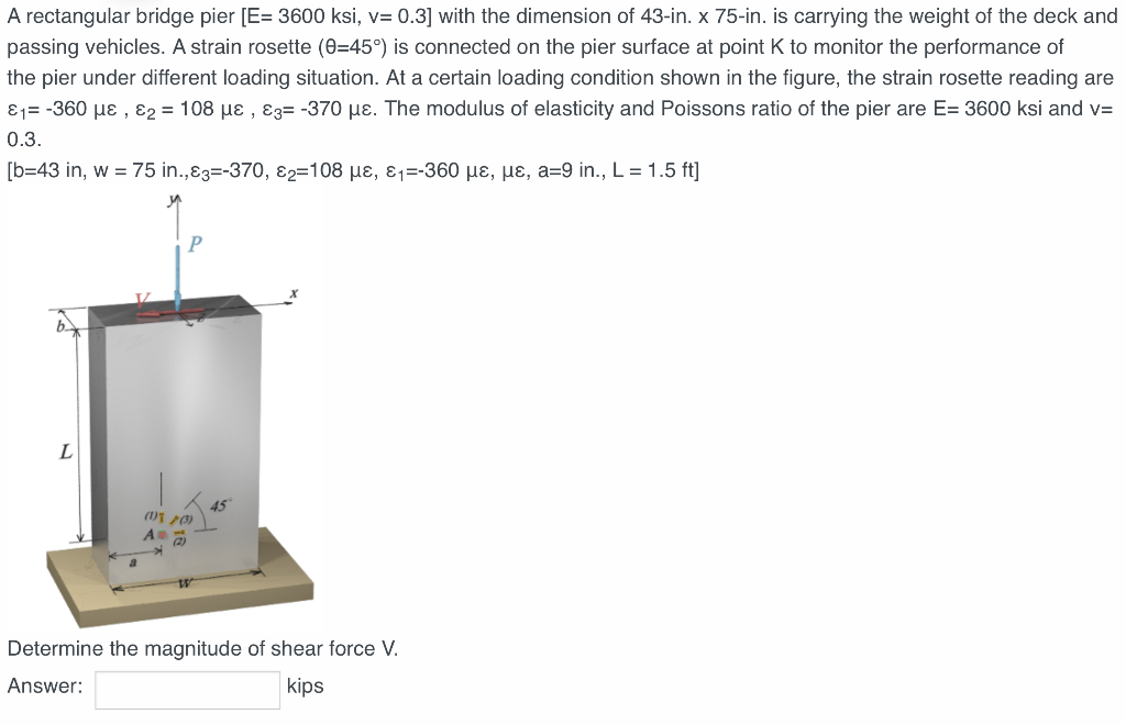 Solved A rectangular bridge pier [E= 3600 ksi, v= 0.3] with | Chegg.com
