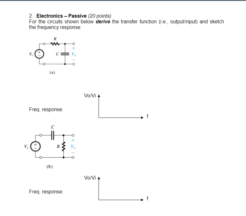 Solved 2. Electronics - Passive (20 points) For the circuits | Chegg.com