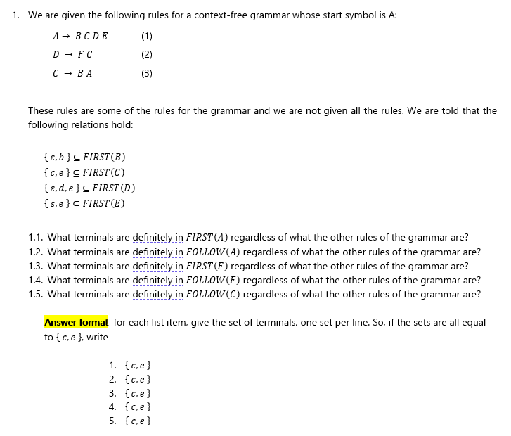 Solved We are given the following rules for a context-free | Chegg.com