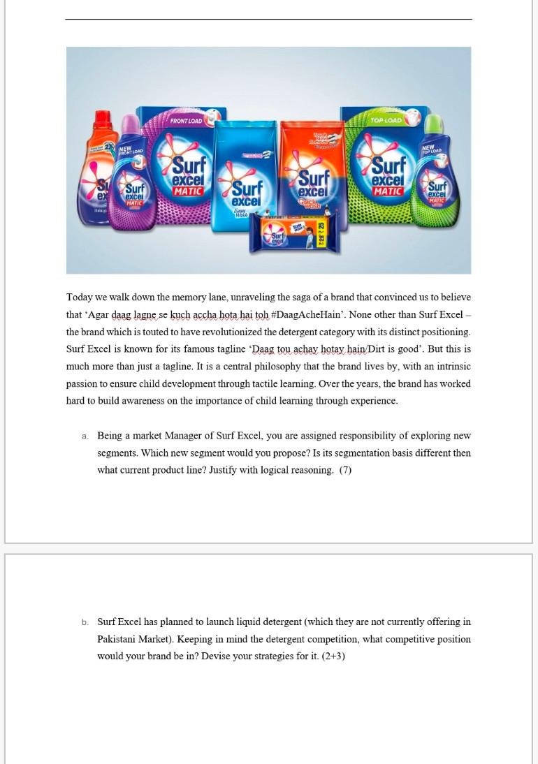 FRONT LOAD TOP LOAD 2 NEW.. NEW Surf excel MATIC Surf | Chegg.com