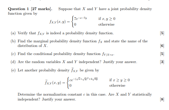 Solved Question 1 [27 marks]. Suppose that X and Y have a | Chegg.com